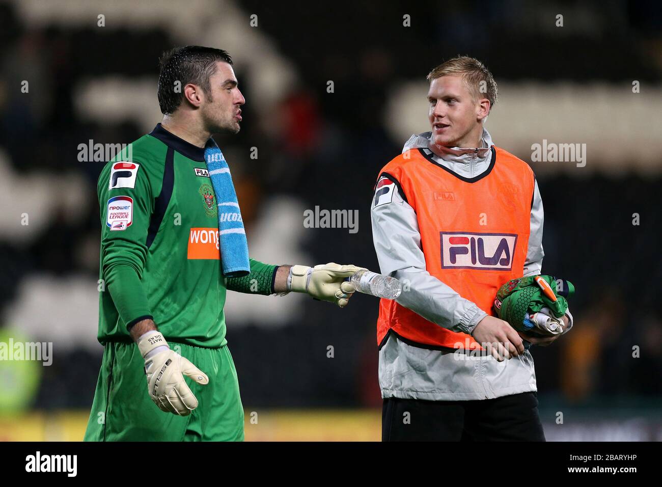 Blackpool goalkeeper Matthew Gilks (left) with team-mate Mark Halstead ...