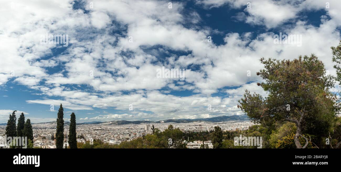Panoramic view of Athens as seen from Strefi Hill, in Exarcheia region ...