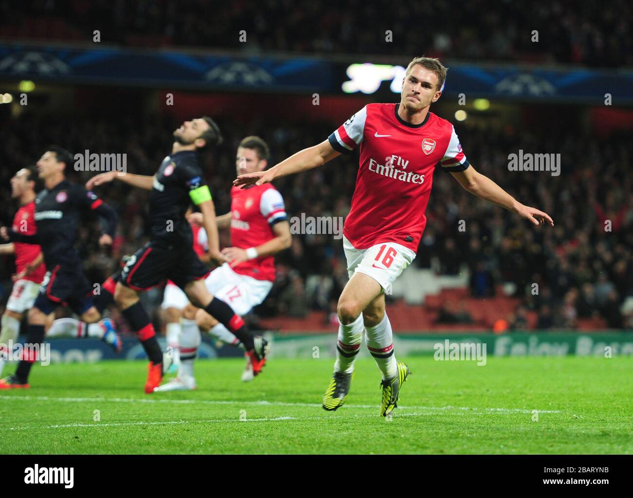 Arsenal's Aaron Ramsey celebrates scoring the third goal Stock Photo ...