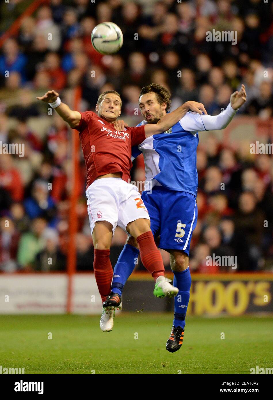 Nottingham Forest's Billy Sharp and Blackburn Rovers' Gael Givet Stock ...