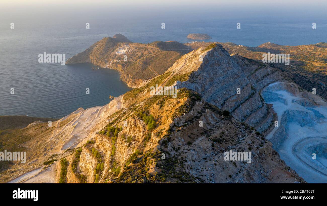 Aerial view of a gypsum quarry mine on the coast of Crete, Greece Stock ...