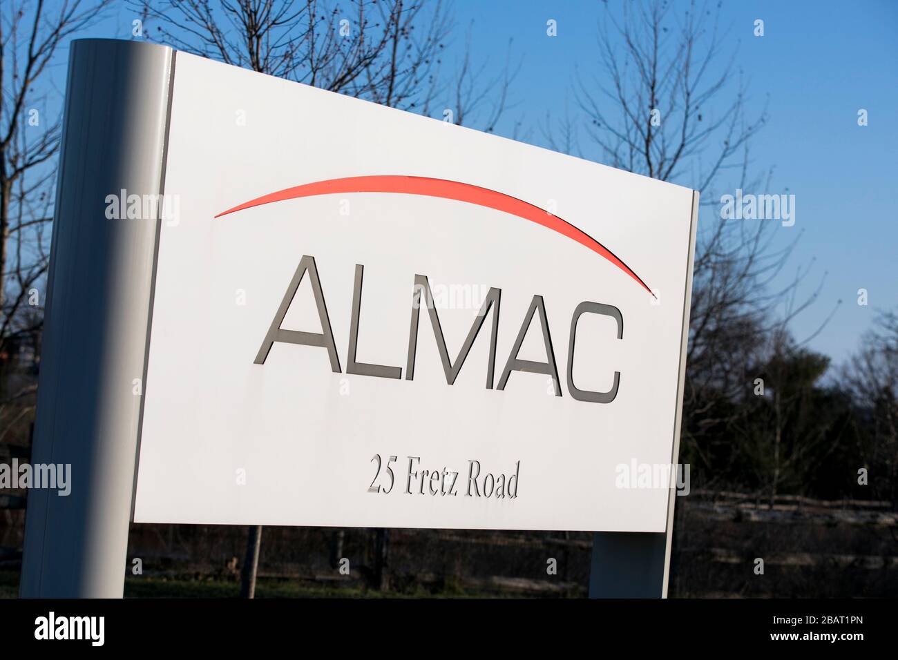 A logo sign outside of a facility occupied by Almac in Souderton ...