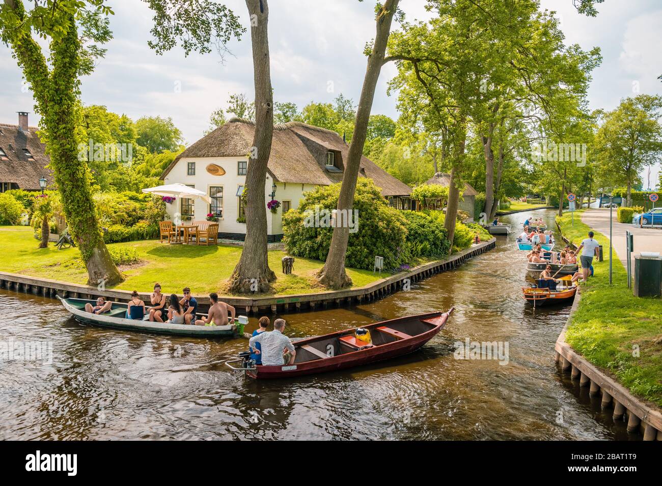 Giethoorn Netherlands May 2018 ,view of famous village with canals and rustic thatched roof ...