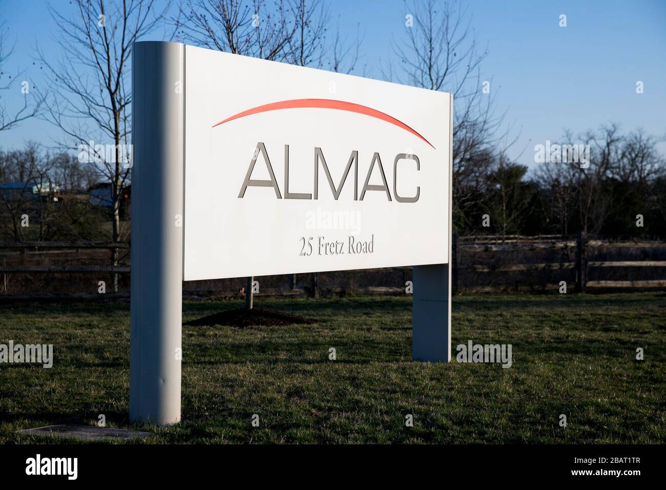 A logo sign outside of a facility occupied by Almac in Souderton ...
