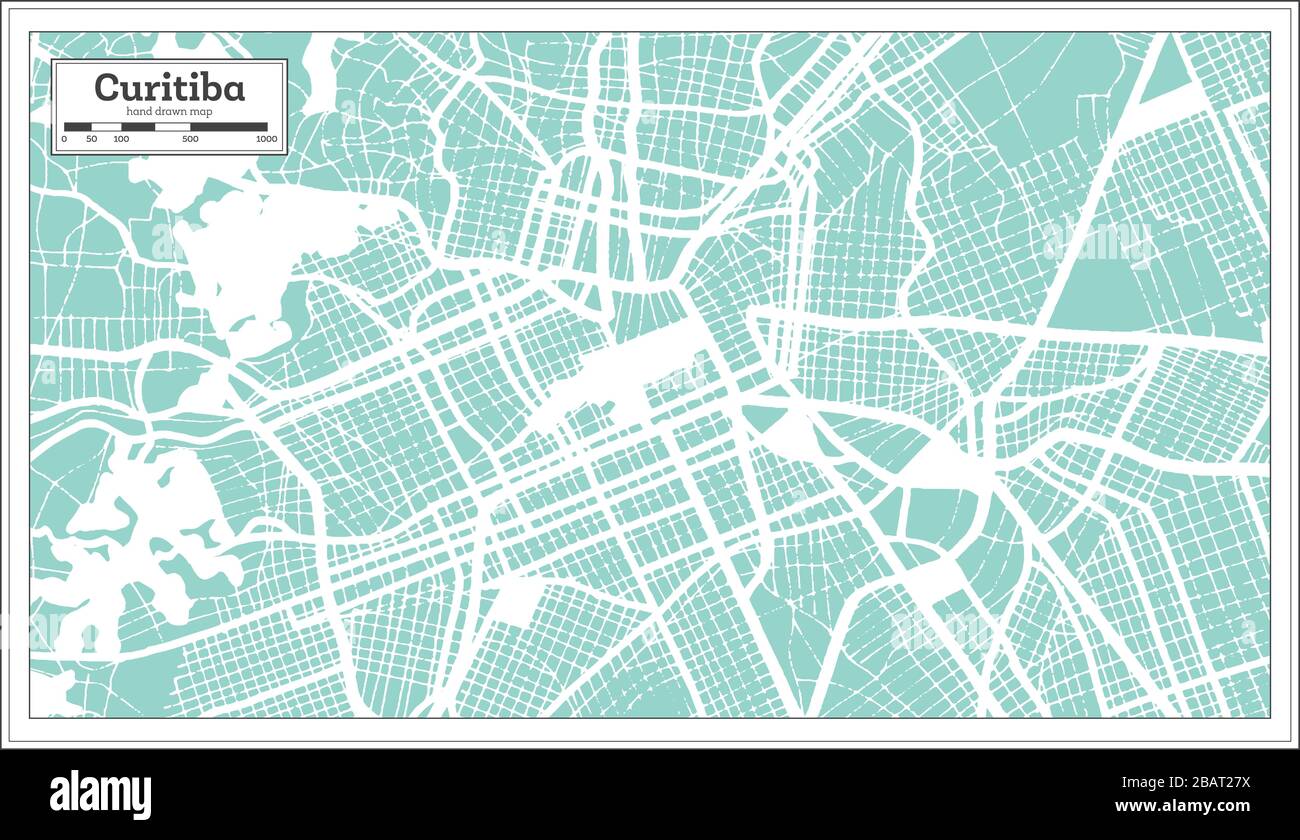Curitiba Brazil City Map in Retro Style. Outline Map. Vector ...