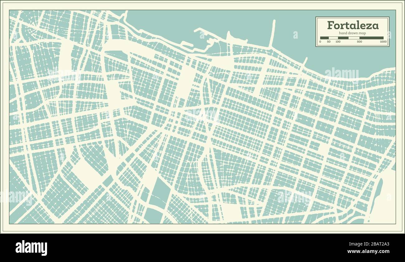 Fortaleza Brazil City Map in Retro Style. Outline Map. Vector ...