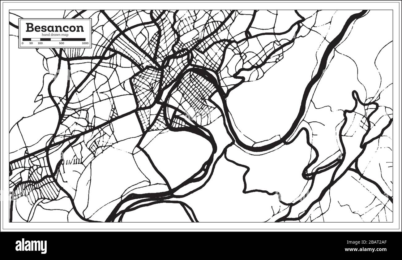 Besancon France City Map in Black and White Color in Retro Style ...