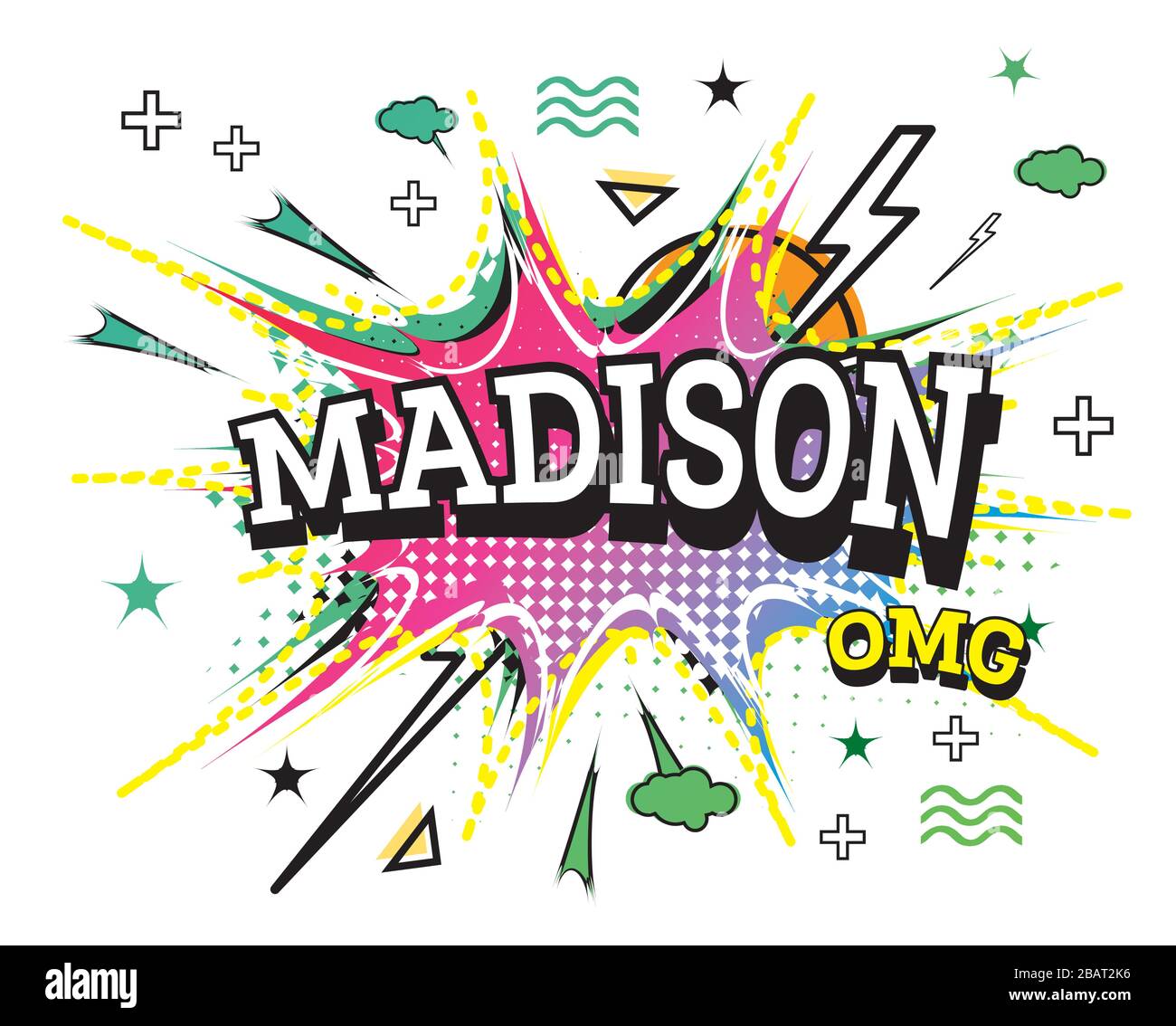 Madison Comic Text in Pop Art Style Isolated on White Background ...