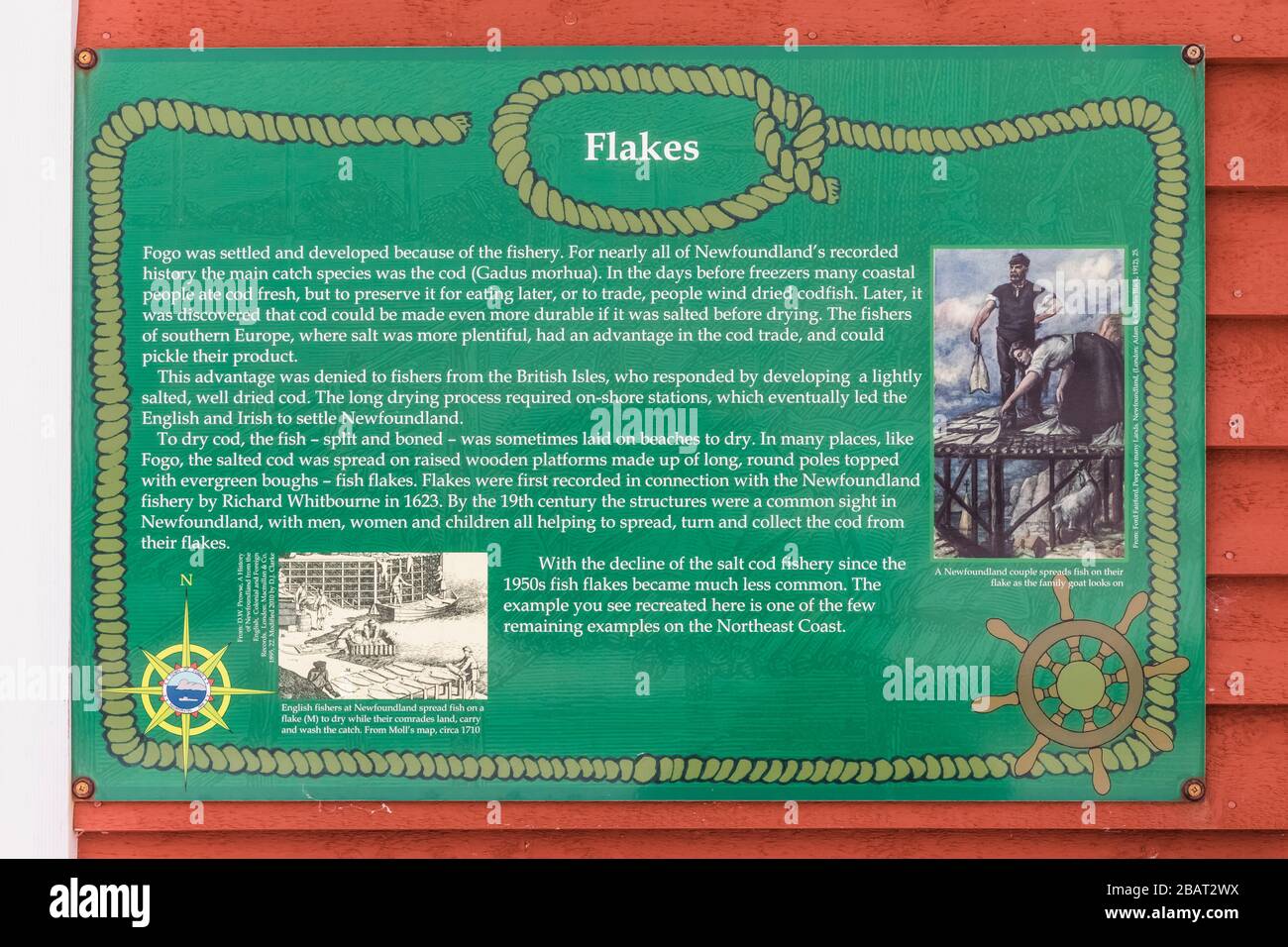 Interpretive sign at Experience Fogo about fish flakes, the platforms ...