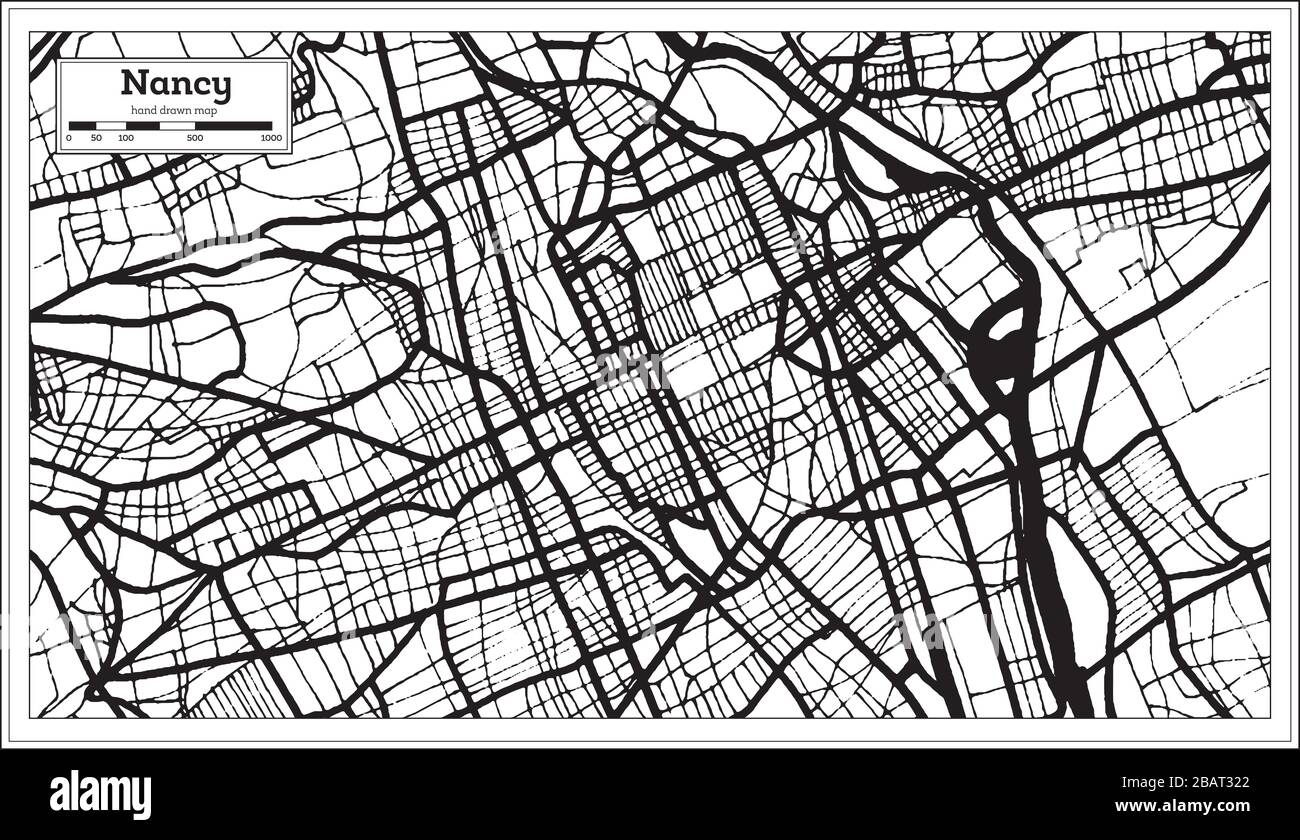 Nancy France City Map in Black and White Color in Retro Style. Outline ...