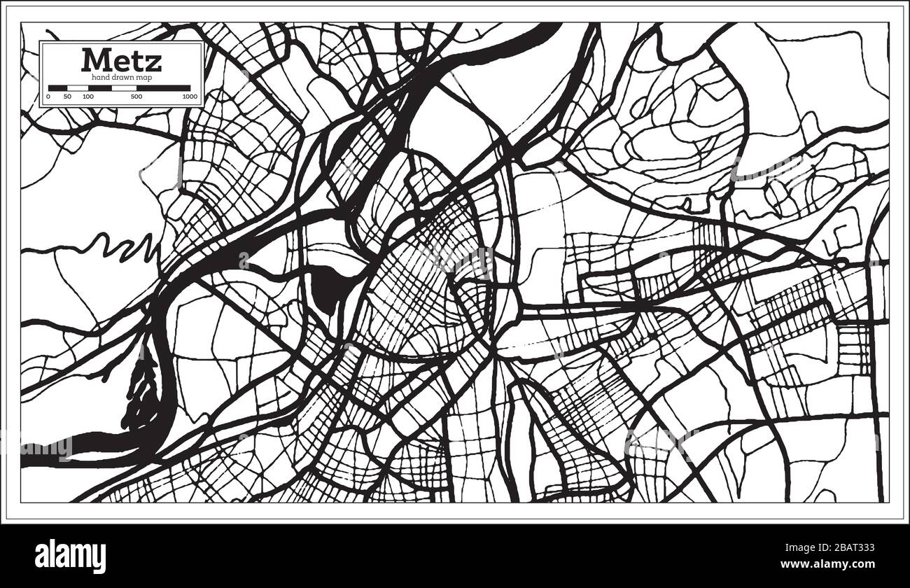 Metz France City Map in Black and White Color in Retro Style. Outline ...