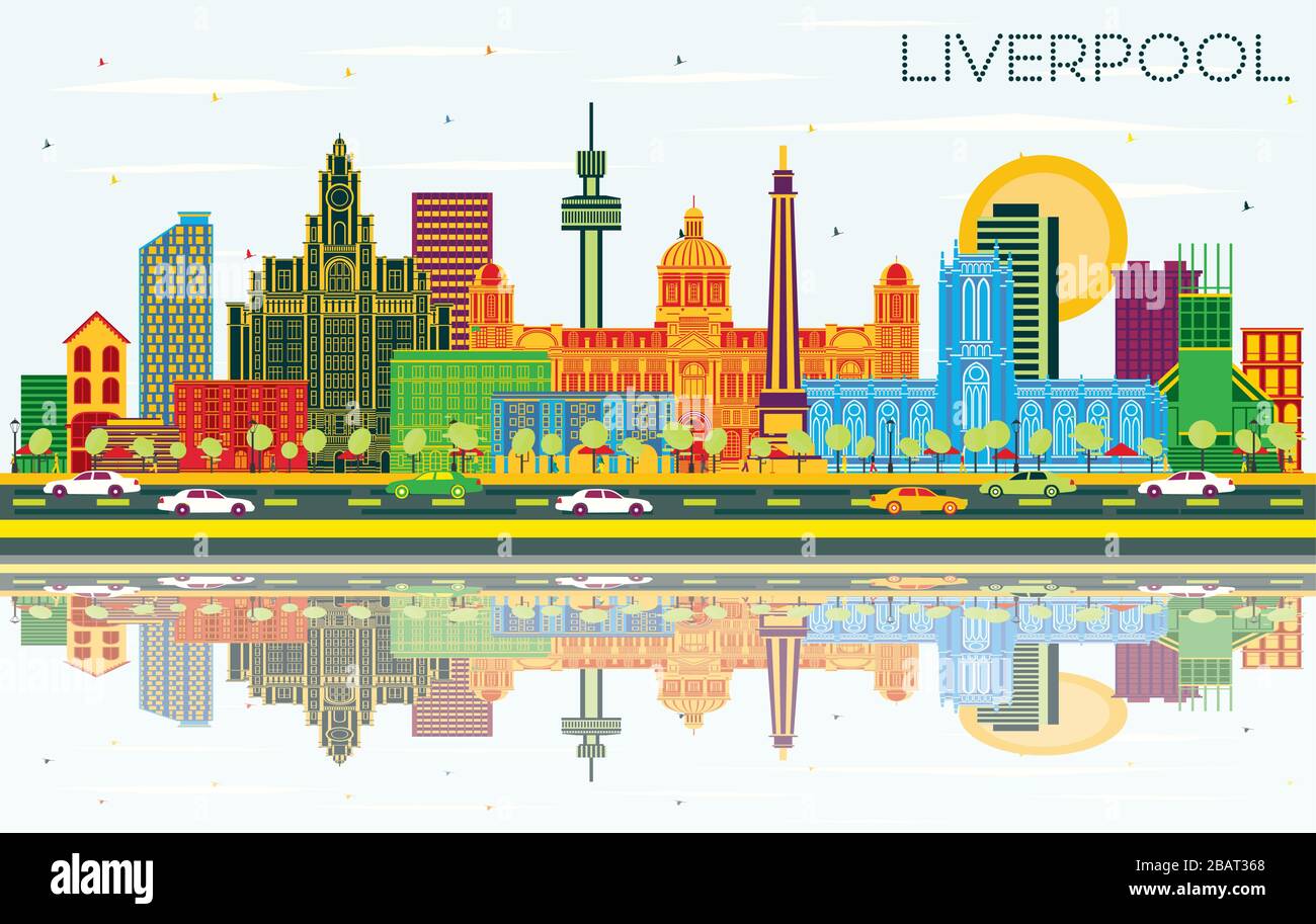 Liverpool UK City Skyline with Color Buildings, Blue Sky and ...