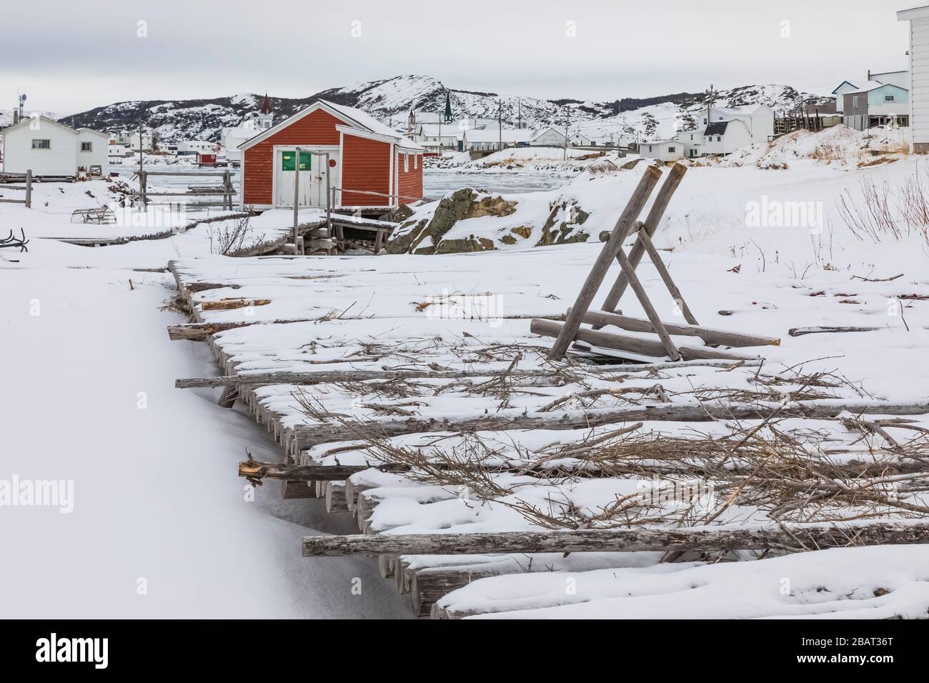 Fish flake, a platform used for drying cod at the Experience Fogo ...