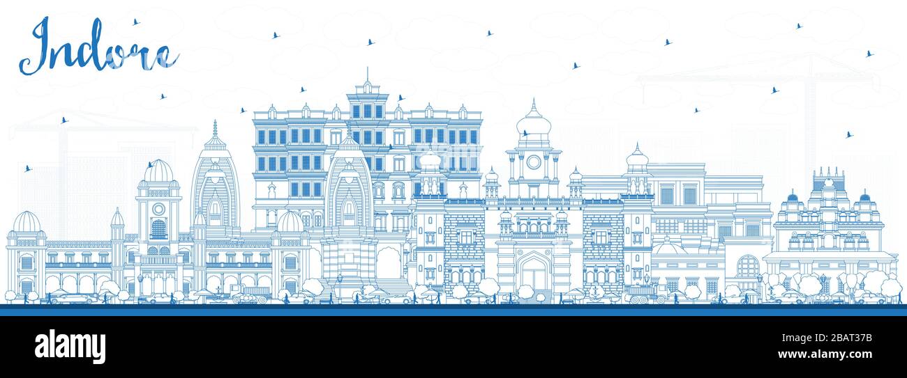 Outline Indore India City Skyline with Blue Buildings. Vector ...
