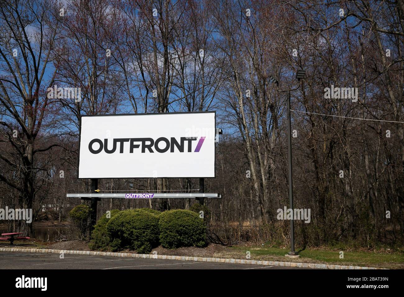 A billboard with the Outfront Media logo in Fairfield, New Jersey, on ...