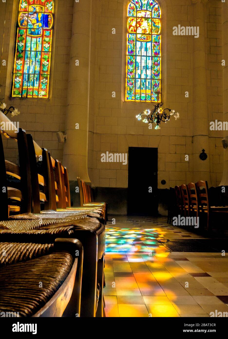 Sunlight creating a colored patten on church floor Stock Photo - Alamy