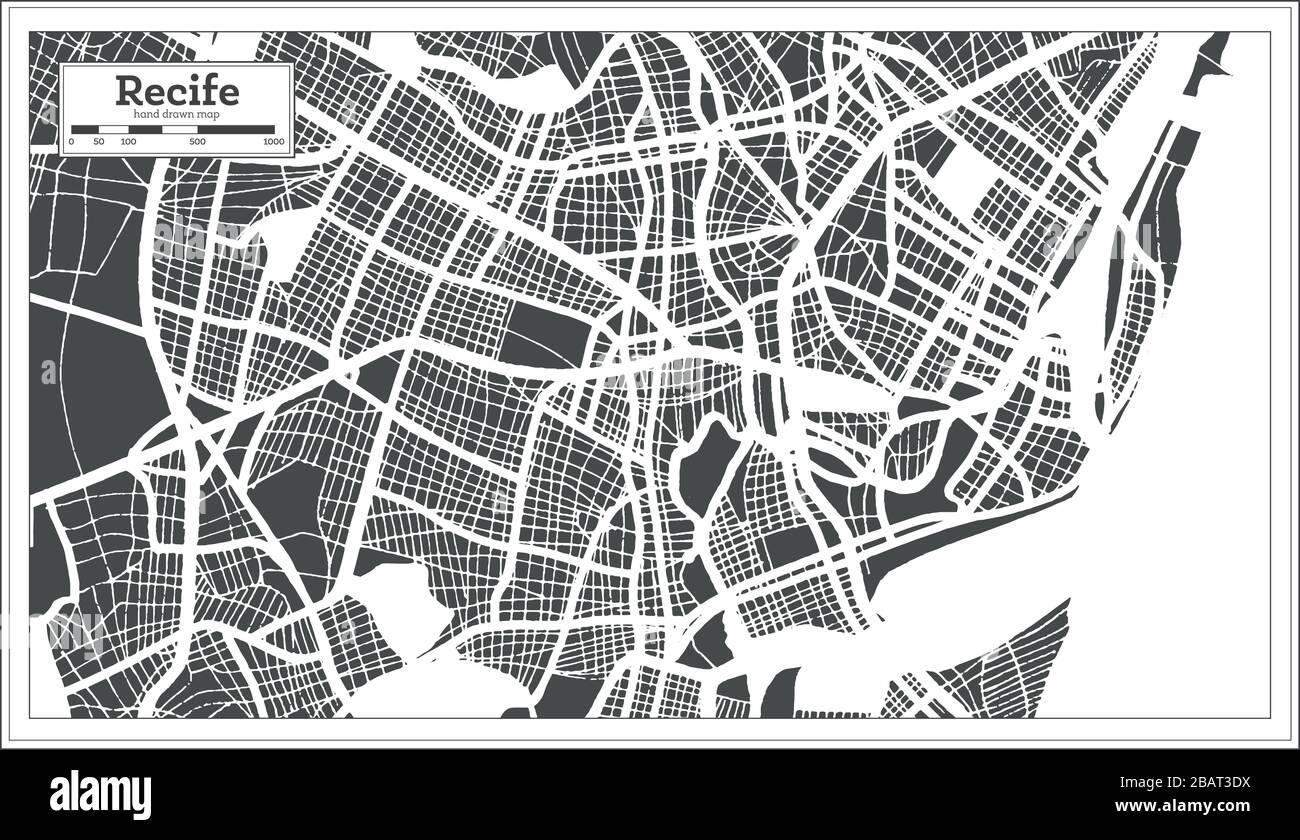 Recife Brazil City Map in Retro Style. Outline Map. Vector Illustration ...