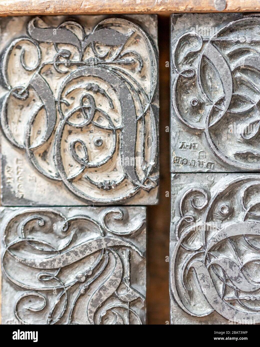 Antique lead letters for a printing press Stock Photo - Alamy