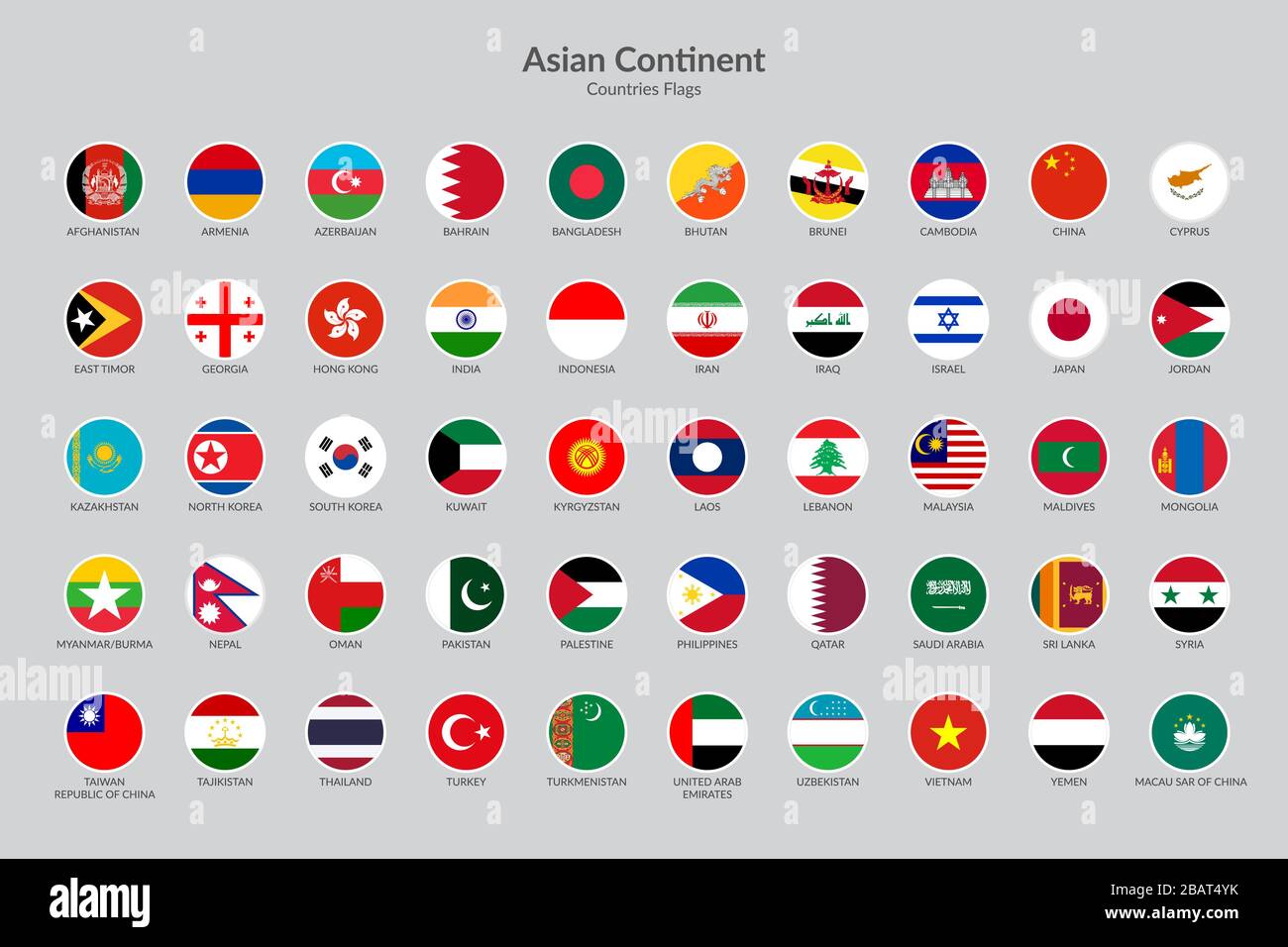 Asian Continent countries flag icons collection Stock Vector Image ...