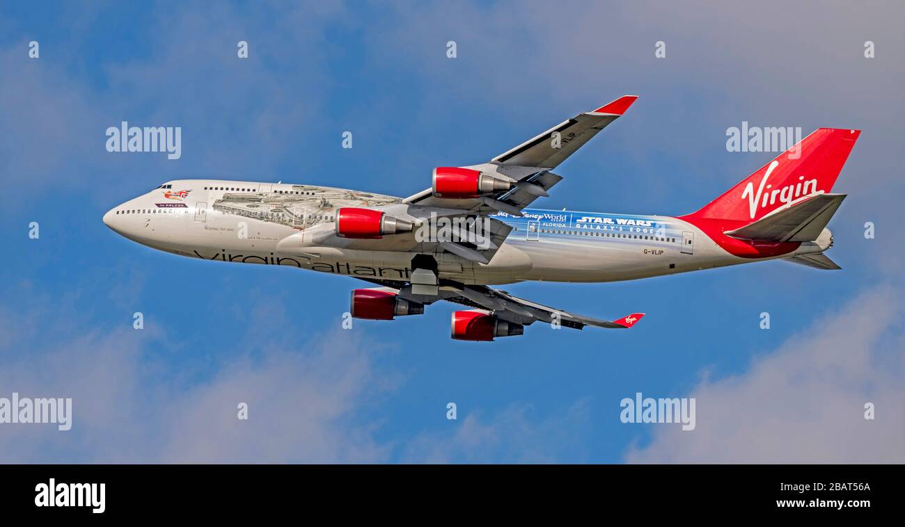 Virgin Atlantic Boeing 747, "The Falcon" G-VLIP, departing from ...
