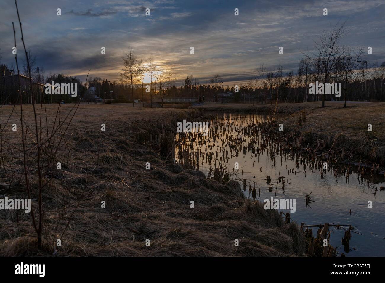 Urban sunset in Finnish spring with no people Stock Photo - Alamy
