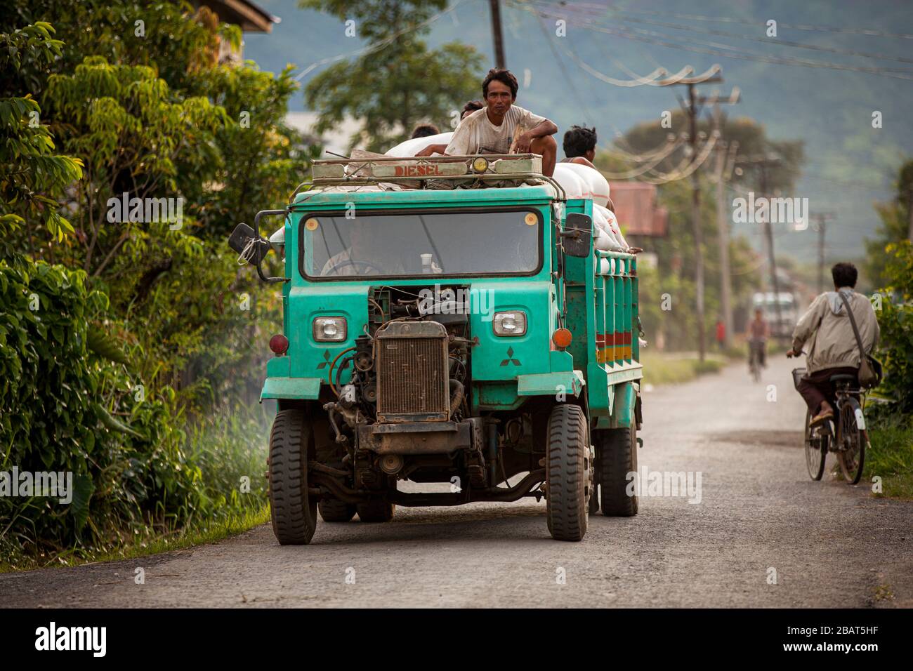 Modified green truck in Nyaung Shwe. Myanmar Stock Photo - Alamy