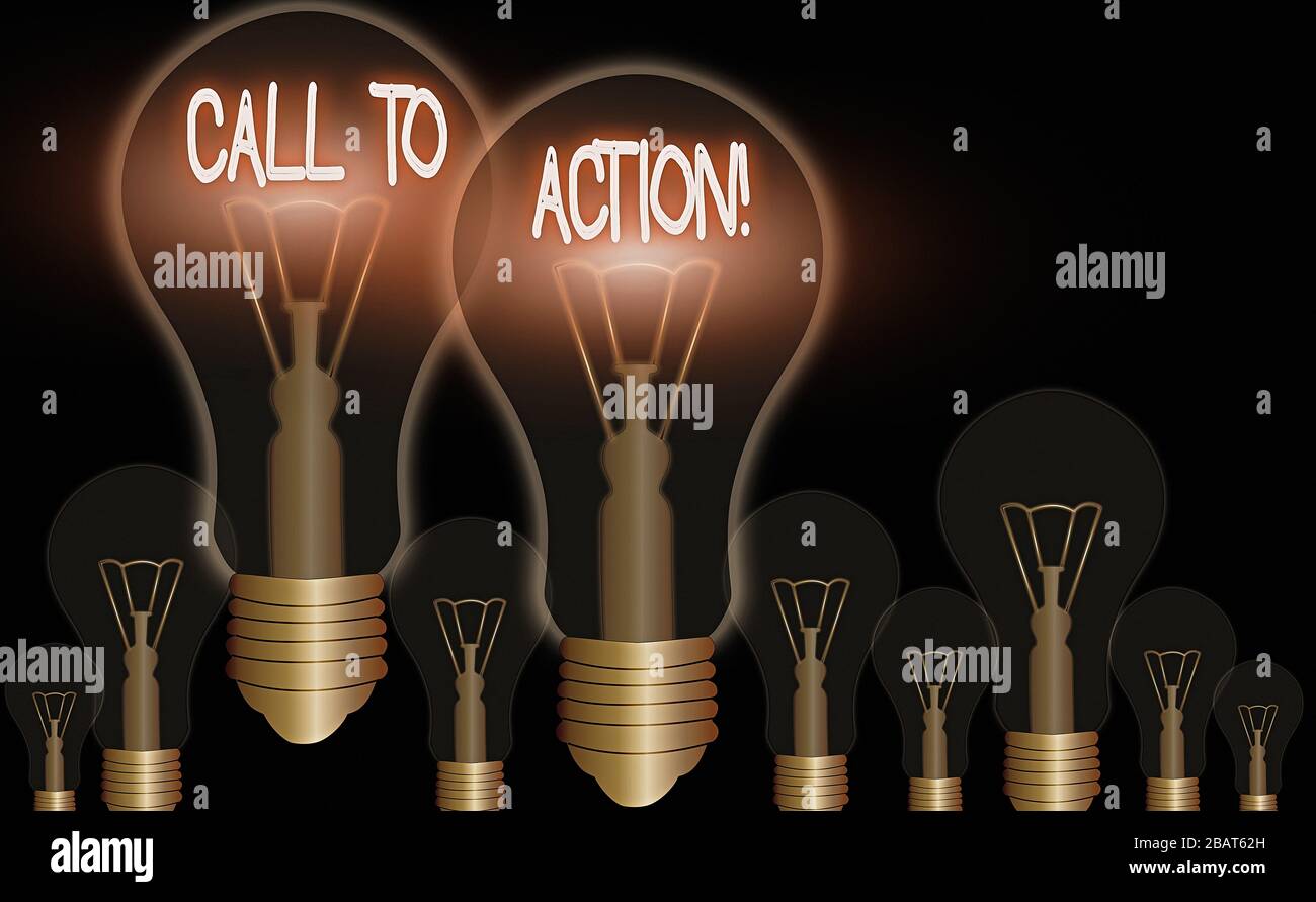 Word writing text Call To Action. Business photo showcasing exhortation ...