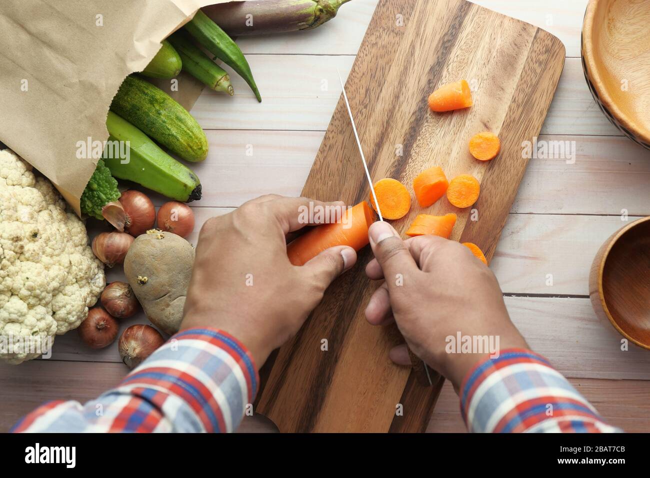 Top view man hands cutting hi-res stock photography and images - Alamy