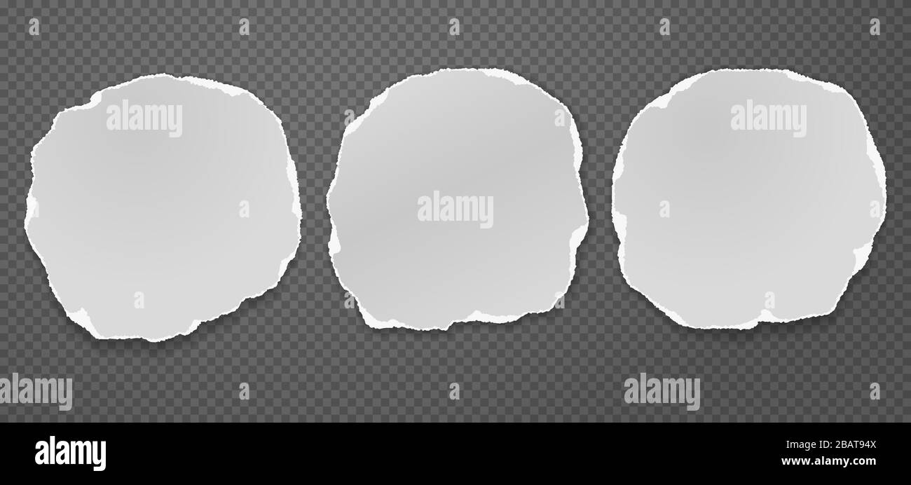 Piece of torn white note, notebook paper circles with soft shadow stuck ...