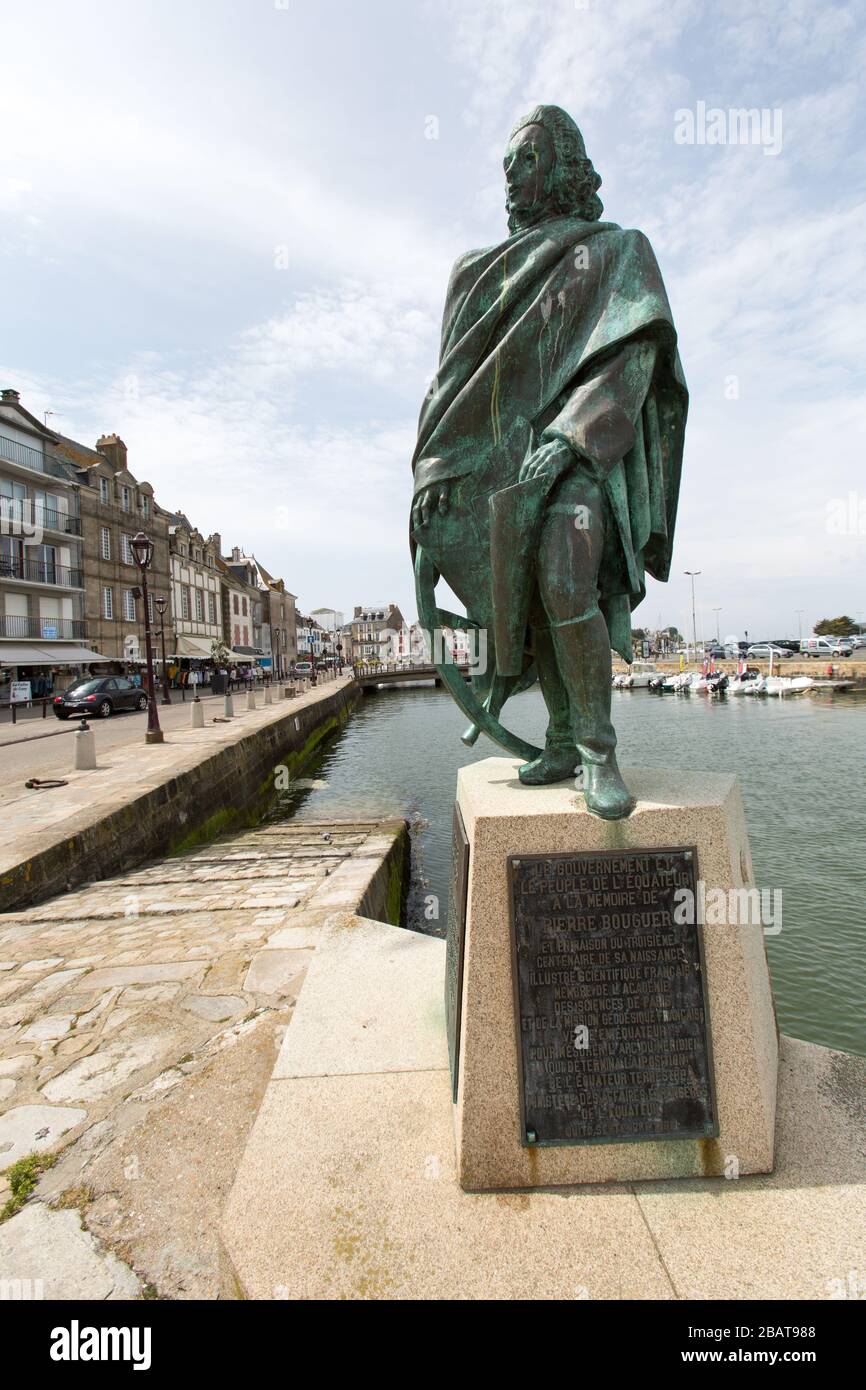 Le Croisic, France. The bronze Pierre Bouguer memorial statue at Le ...