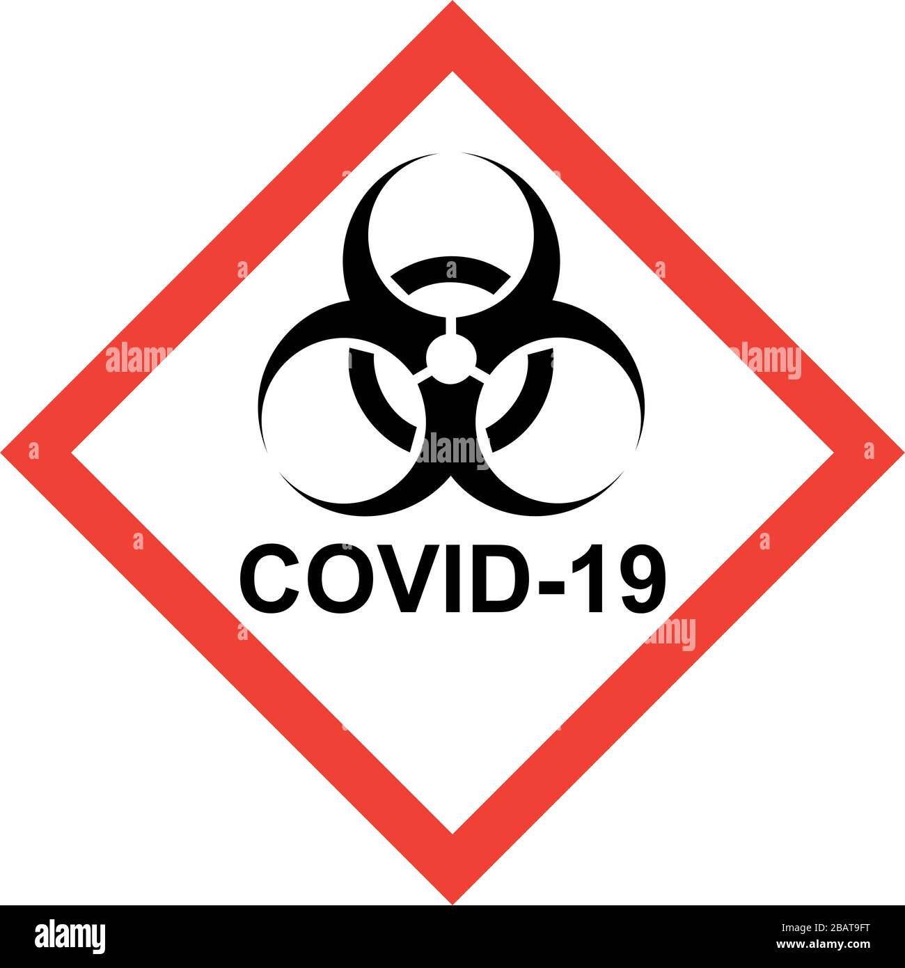 Red hazard sign with biohazard symbol and COVID-19 text Stock Photo - Alamy