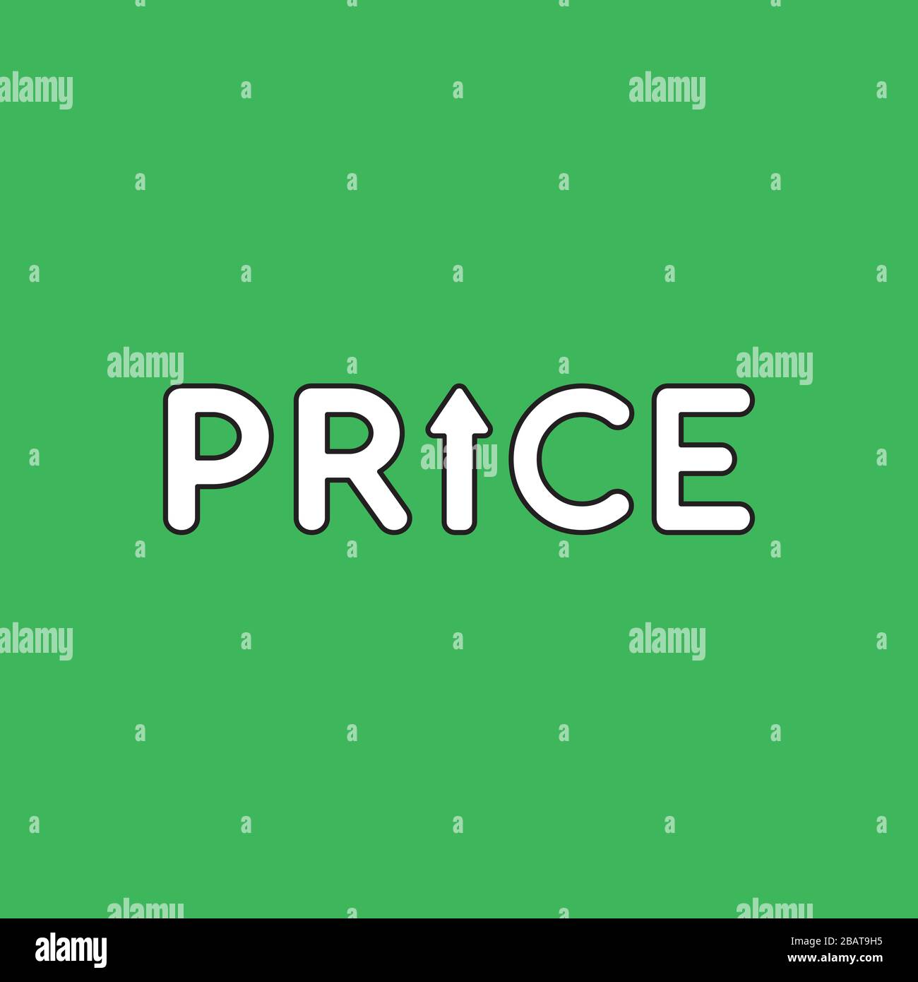 Vector illustration concept of price word with arrow moving up. White ...
