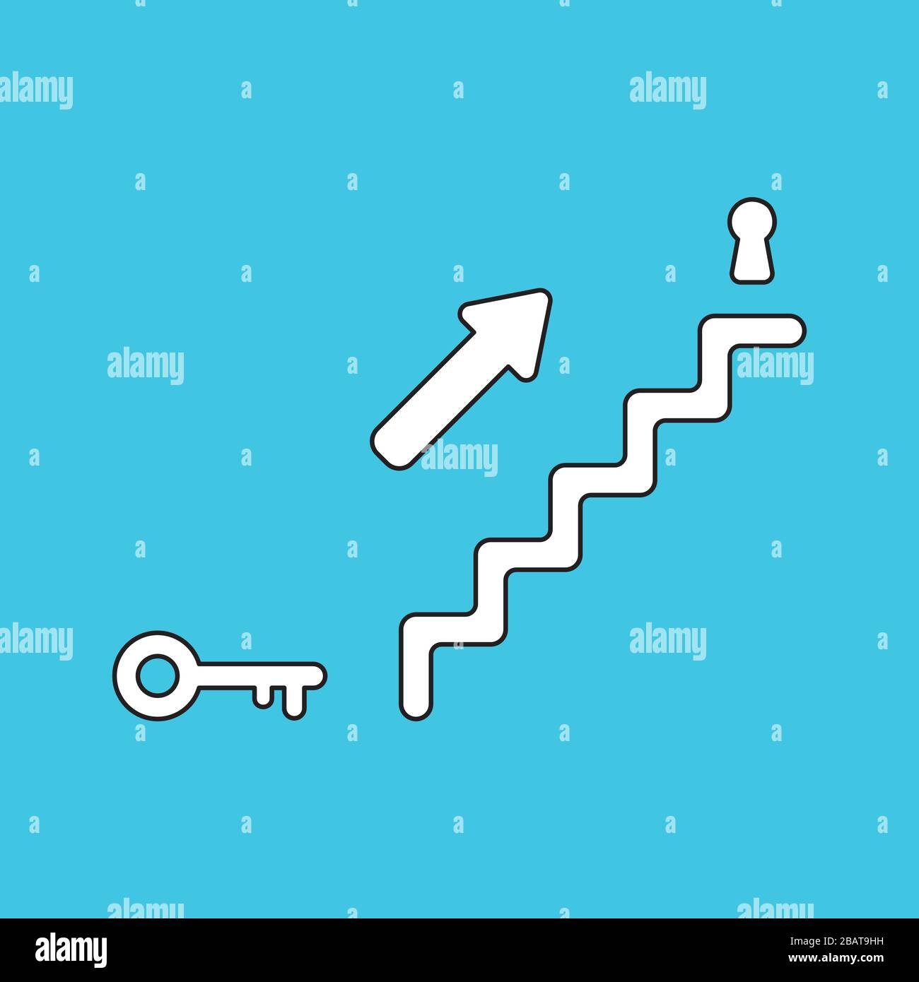 Vector illustration concept of stairs with key and keyhole and arrow ...