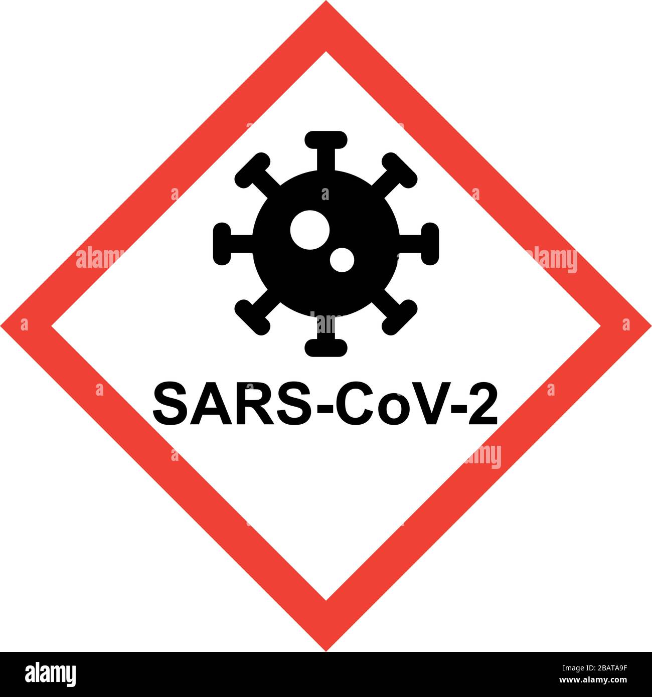 Red hazard sign with virus symbol and SARS-CoV-2 text Stock Photo - Alamy