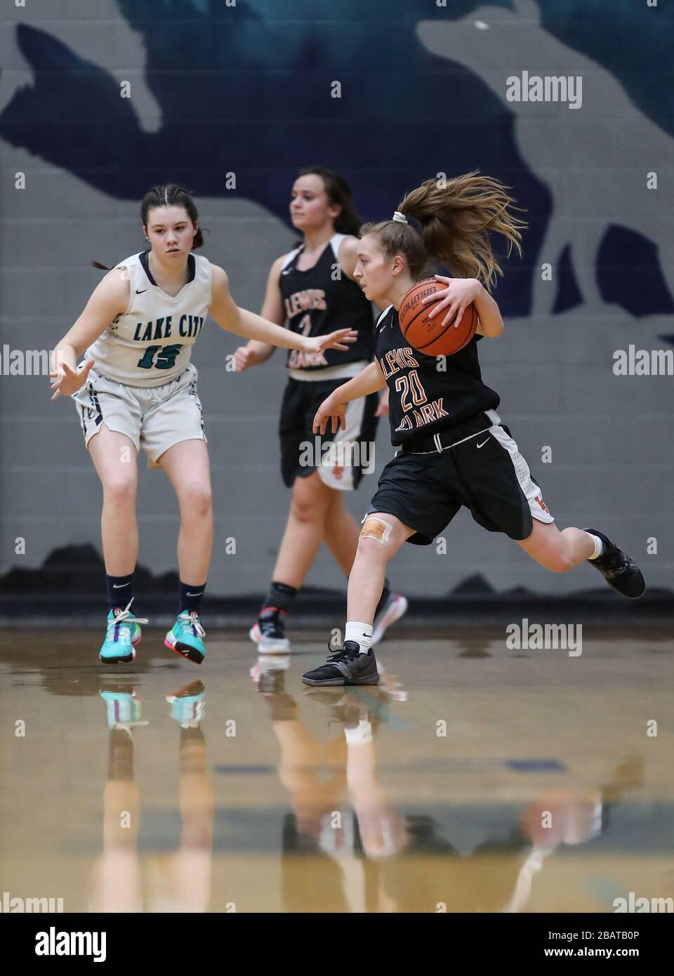 Basketball action with Lewis and Clark vs Lake City High School in ...