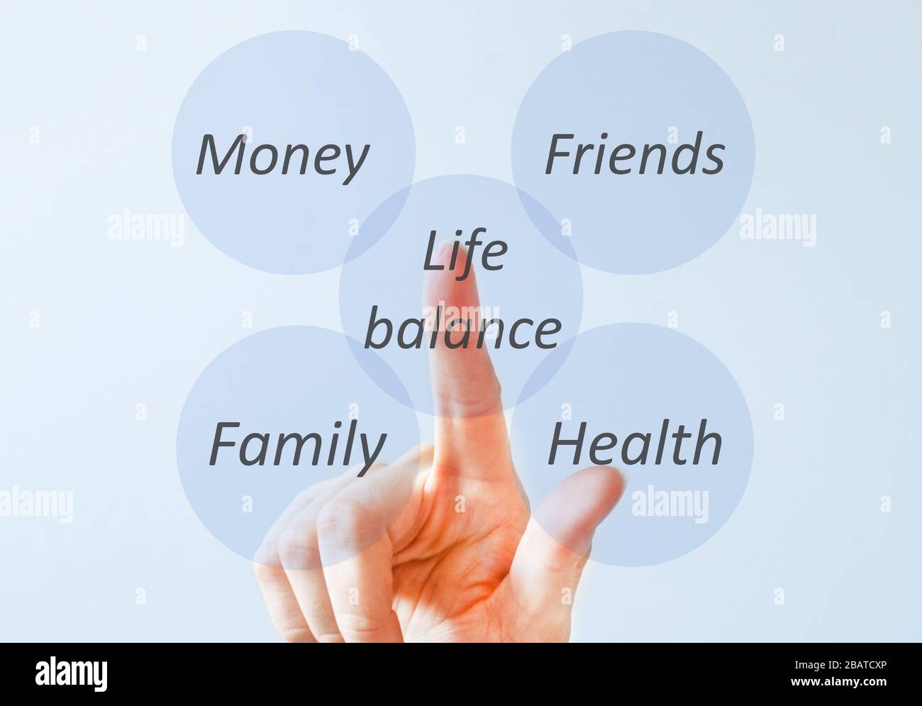 Life balance concept with the finger press digital icon on blue ...