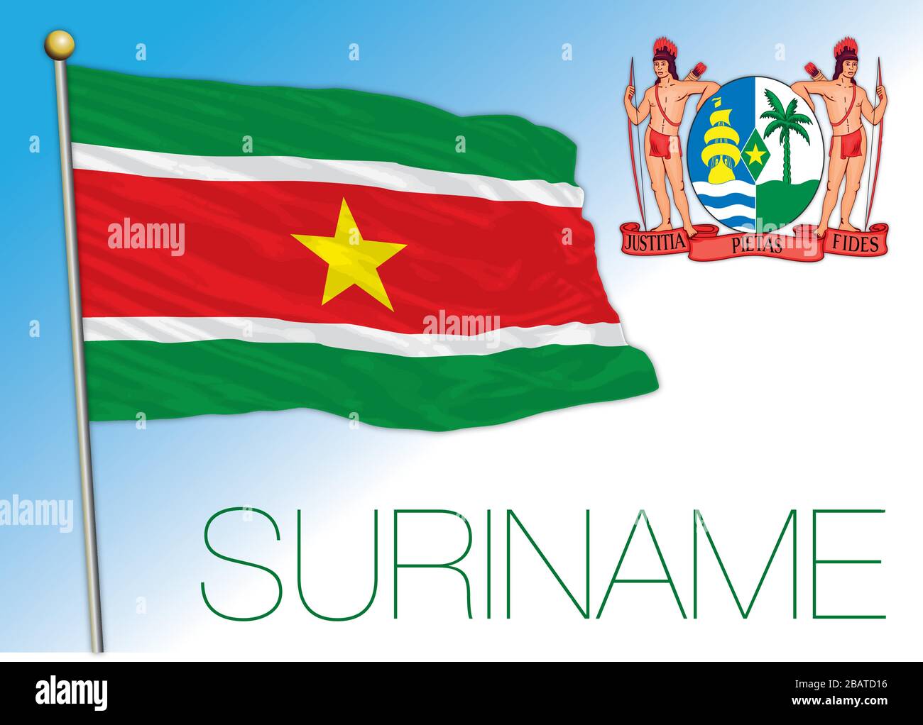 Suriname official national flag and coat of arms, south america, vector illustration Stock ...