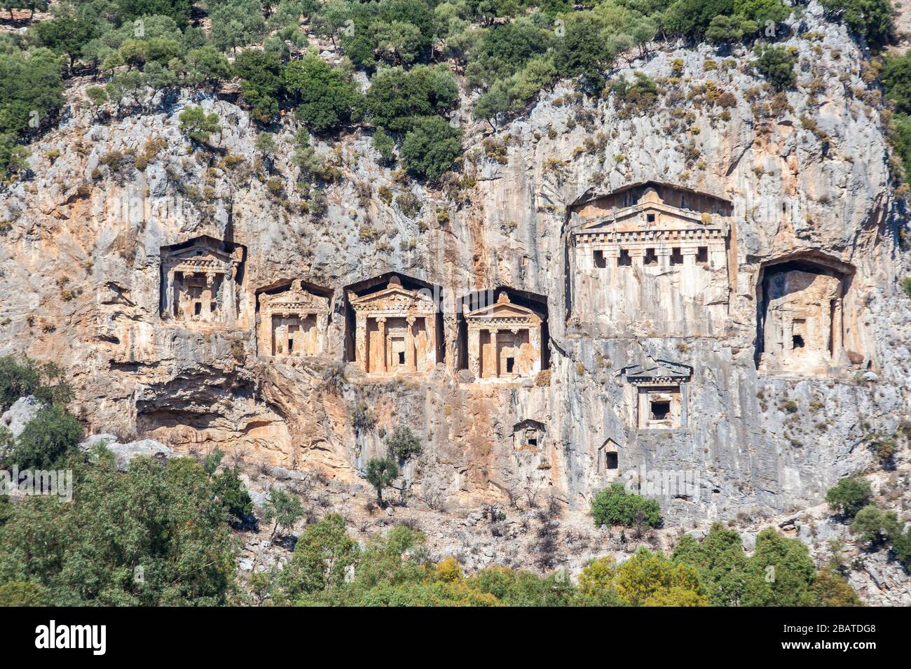 Famous Lycian Tombs of ancient Caunos city, Dalyan, Turkey Stock Photo ...