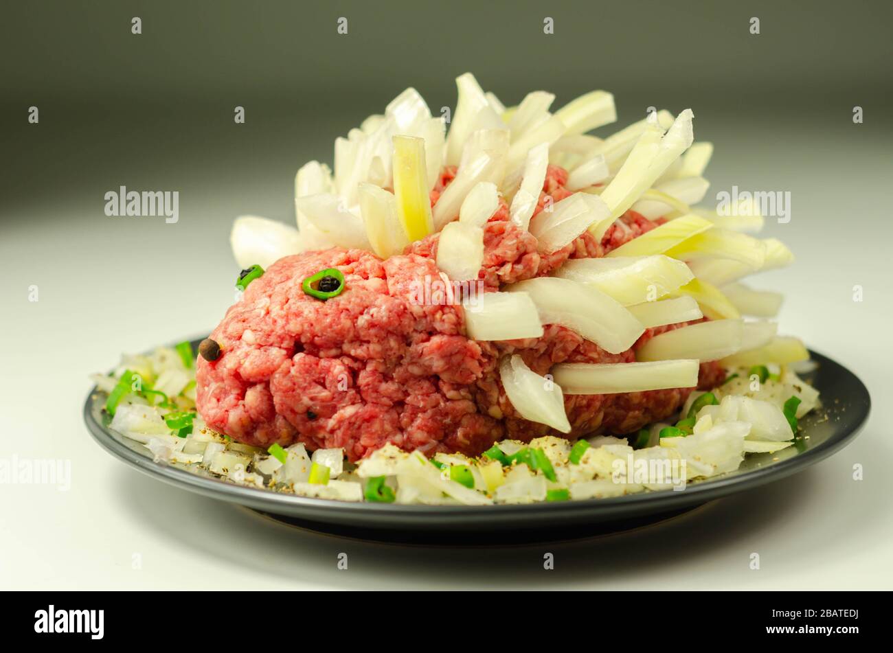 Traditional German dish called Mettigel, Mett served as a Mett hedgehog ...