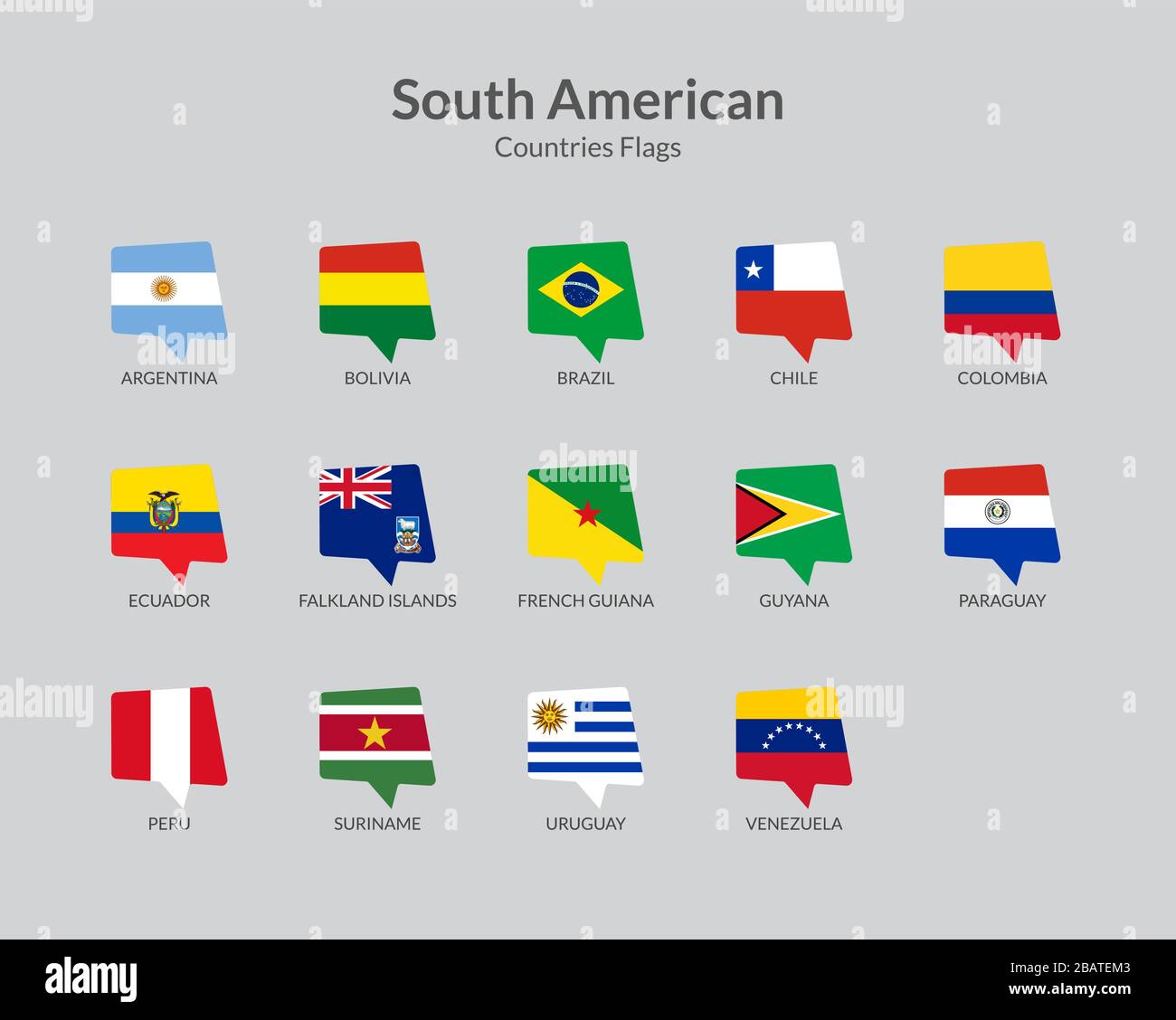 South American countries flag icons collection, Chat flag icons Stock ...