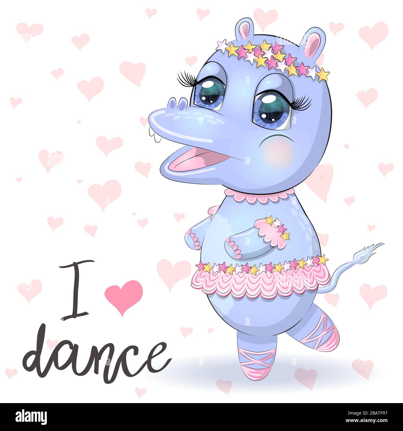 hand drawn cartoon hippo dancing ballet in a tutu. dancing animals ...