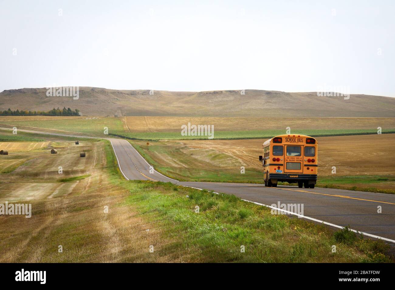 School Bus in a lonely empry road near Bismarck in North Dakota, USA ...