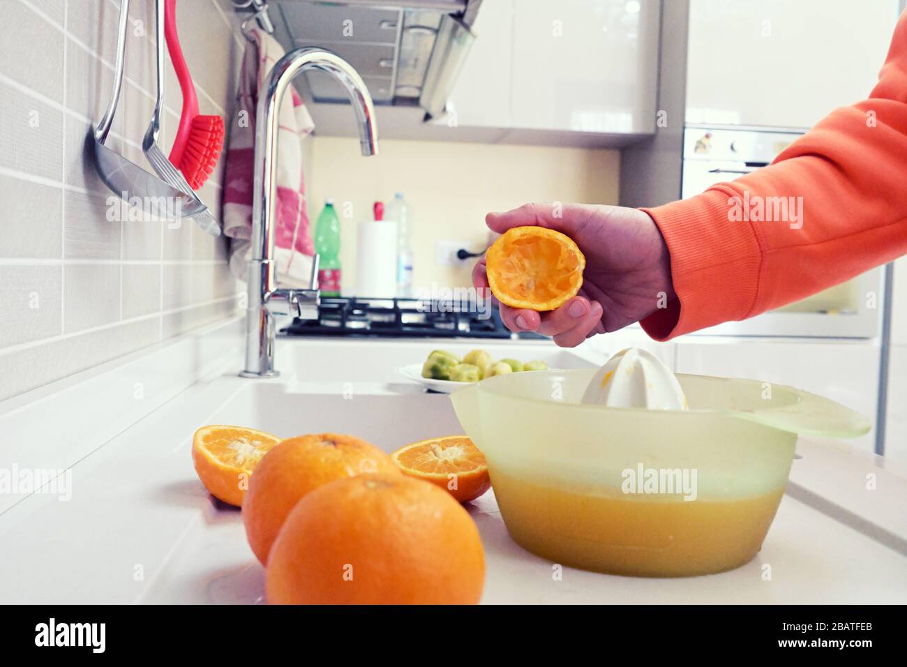 fresh orange juice to drink for breakfast Stock Photo - Alamy
