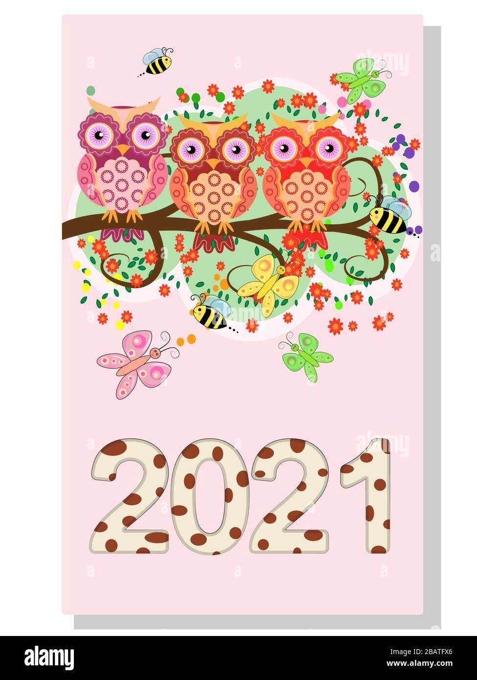 Calendar 2021. Cute owls and birds for every month Stock Vector Image ...