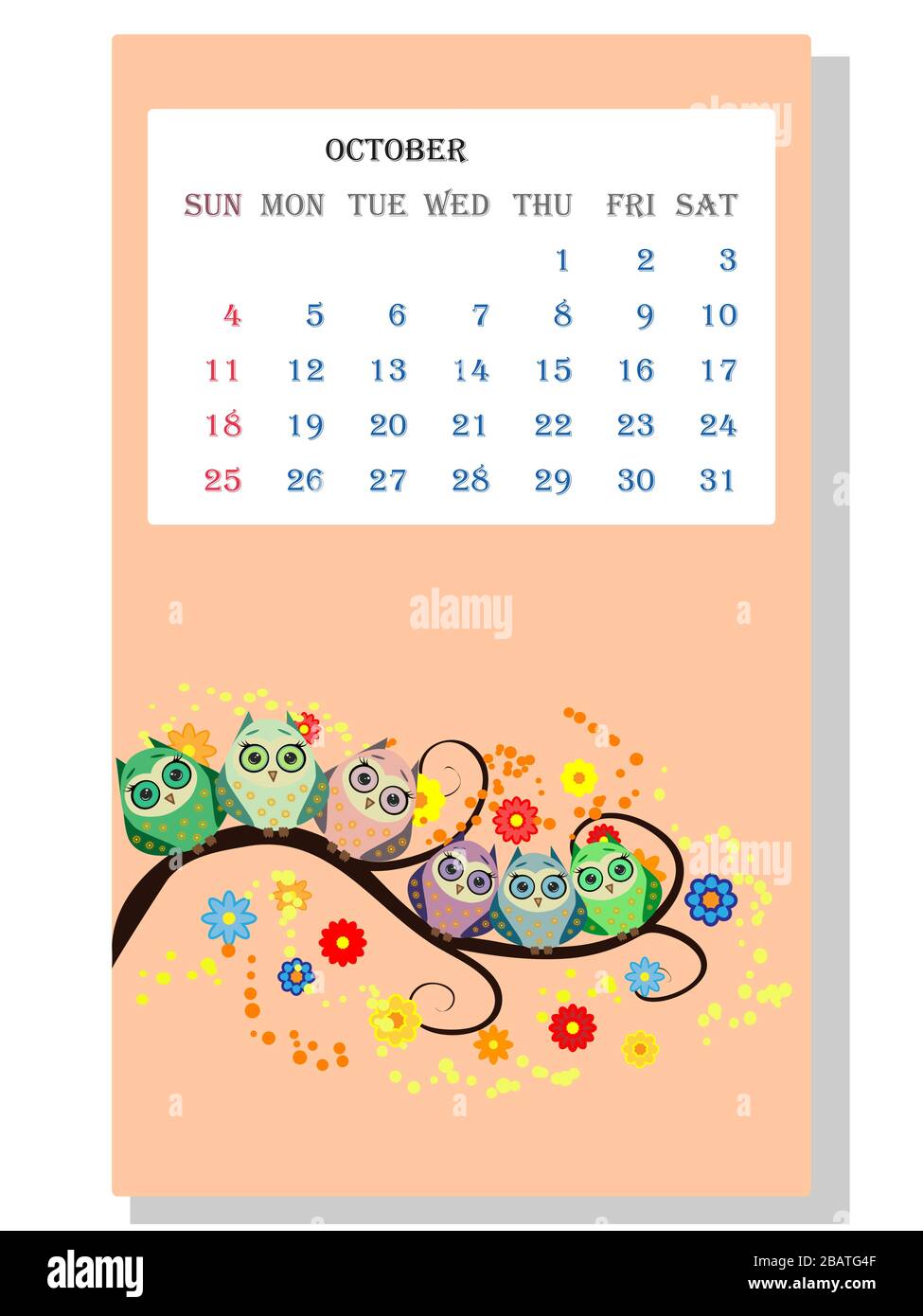 Calendar 2021. Cute owls and birds for every month Stock Vector Image ...