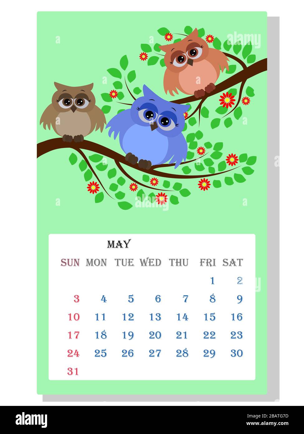 Calendar 2021. Cute owls and birds for every month Stock Vector Image ...