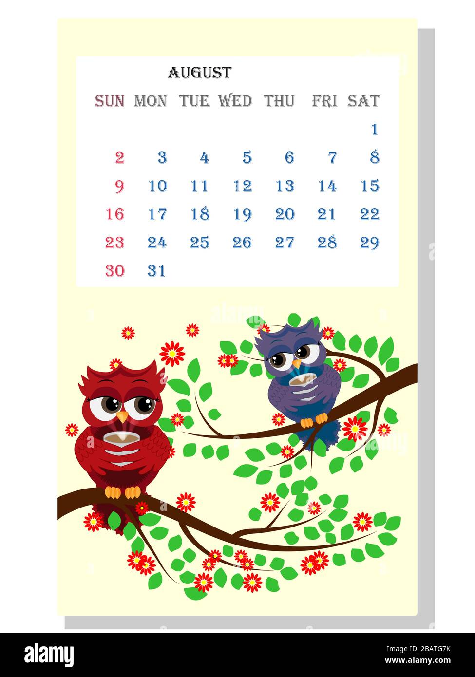 Calendar 2021. Cute owls and birds for every month Stock Vector Image ...