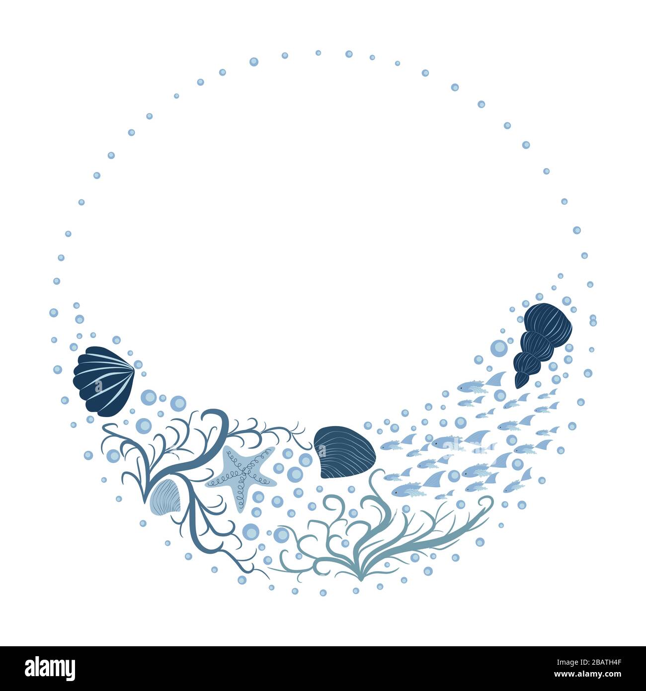 Frame on the marine theme with hand-drawn sea creatures border Stock ...