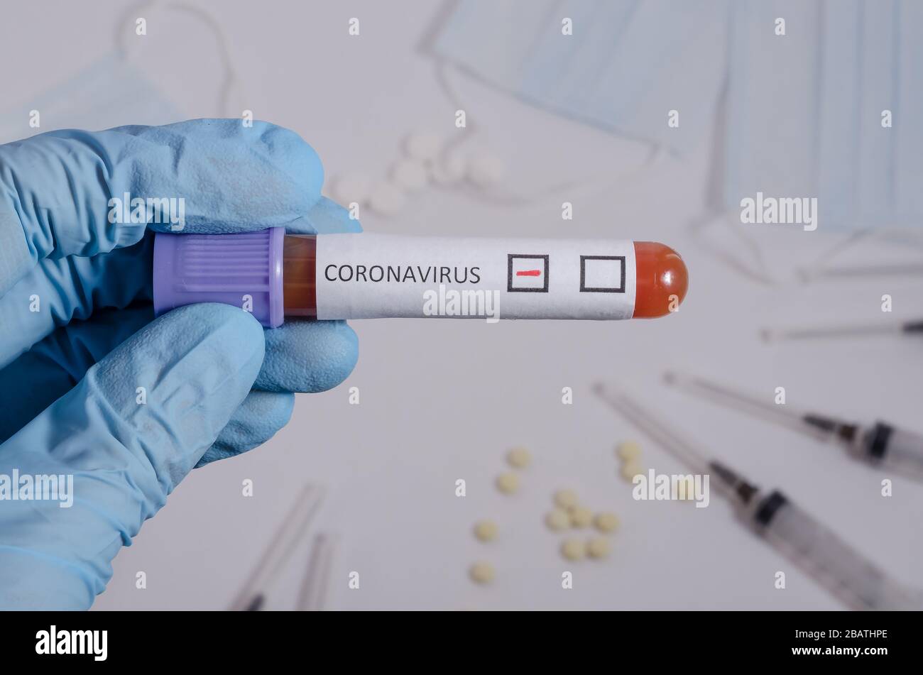 Negative blood test for coronavirus, surgical medical mask and ...