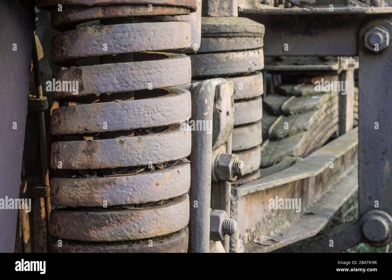 Suspension mechanism of a historic Railway wagon Stock Photo - Alamy